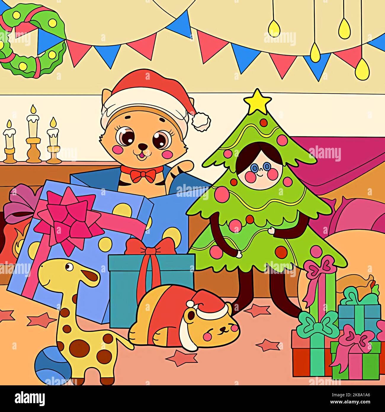 merry christmas decoration cartoon illustration Stock Photo - Alamy