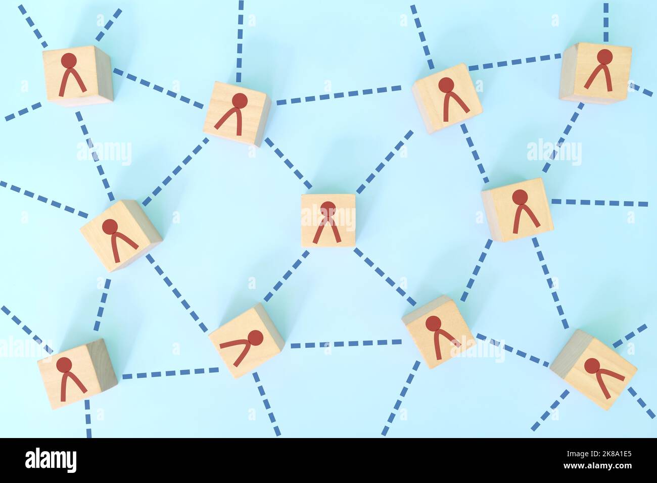 Social Connections Teamwork And Network In Business Concept Interconnected Wooden Blocks Flat