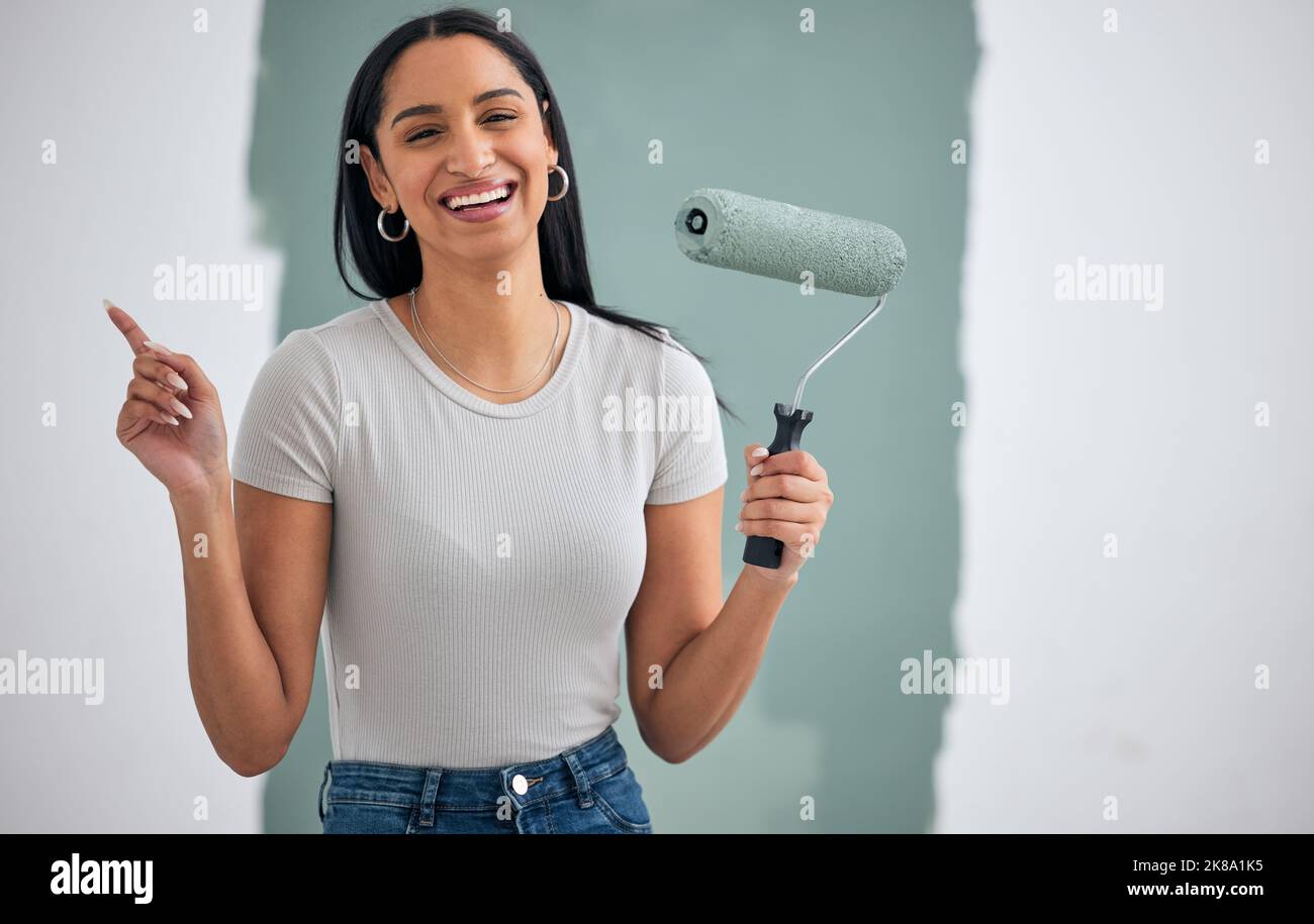 Paint, wall and number one woman with color choice for home renovation ...