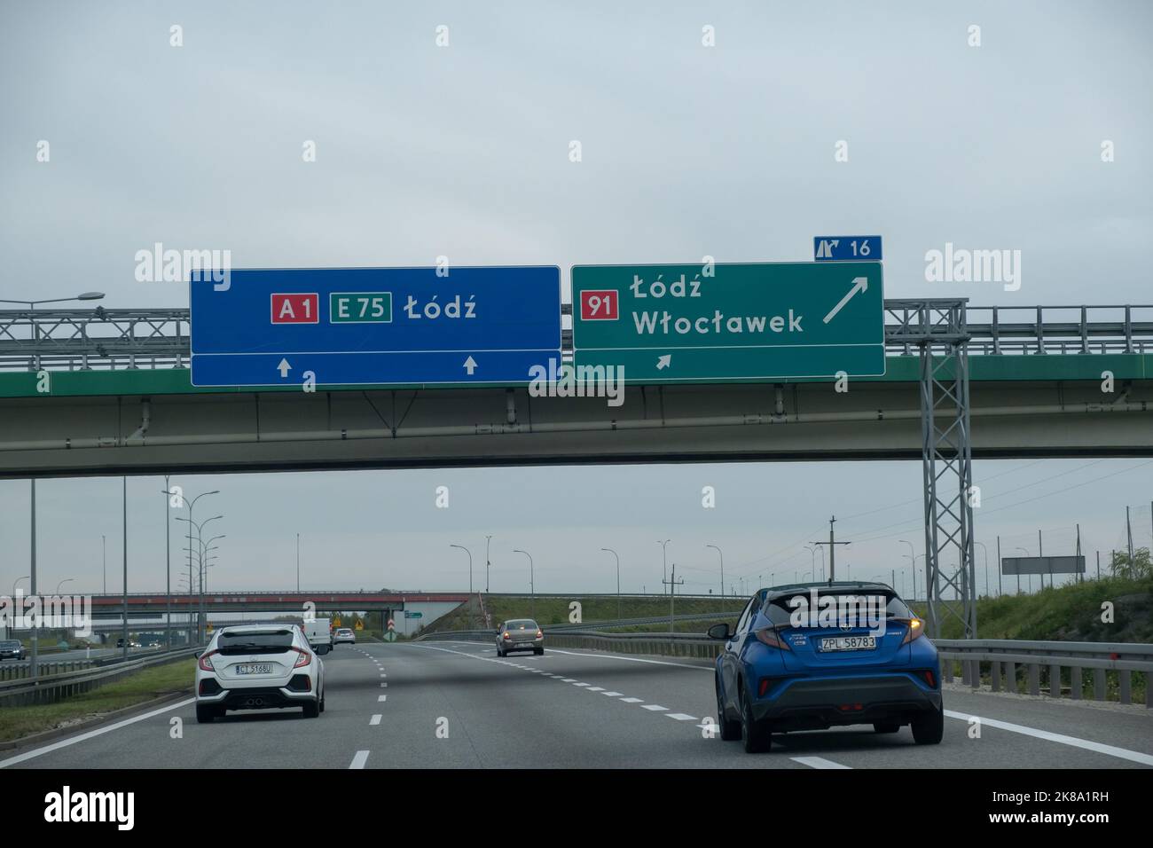 POLAND OCTOBER 16, 2022: Road sign along A1 highway in Poland Stock ...