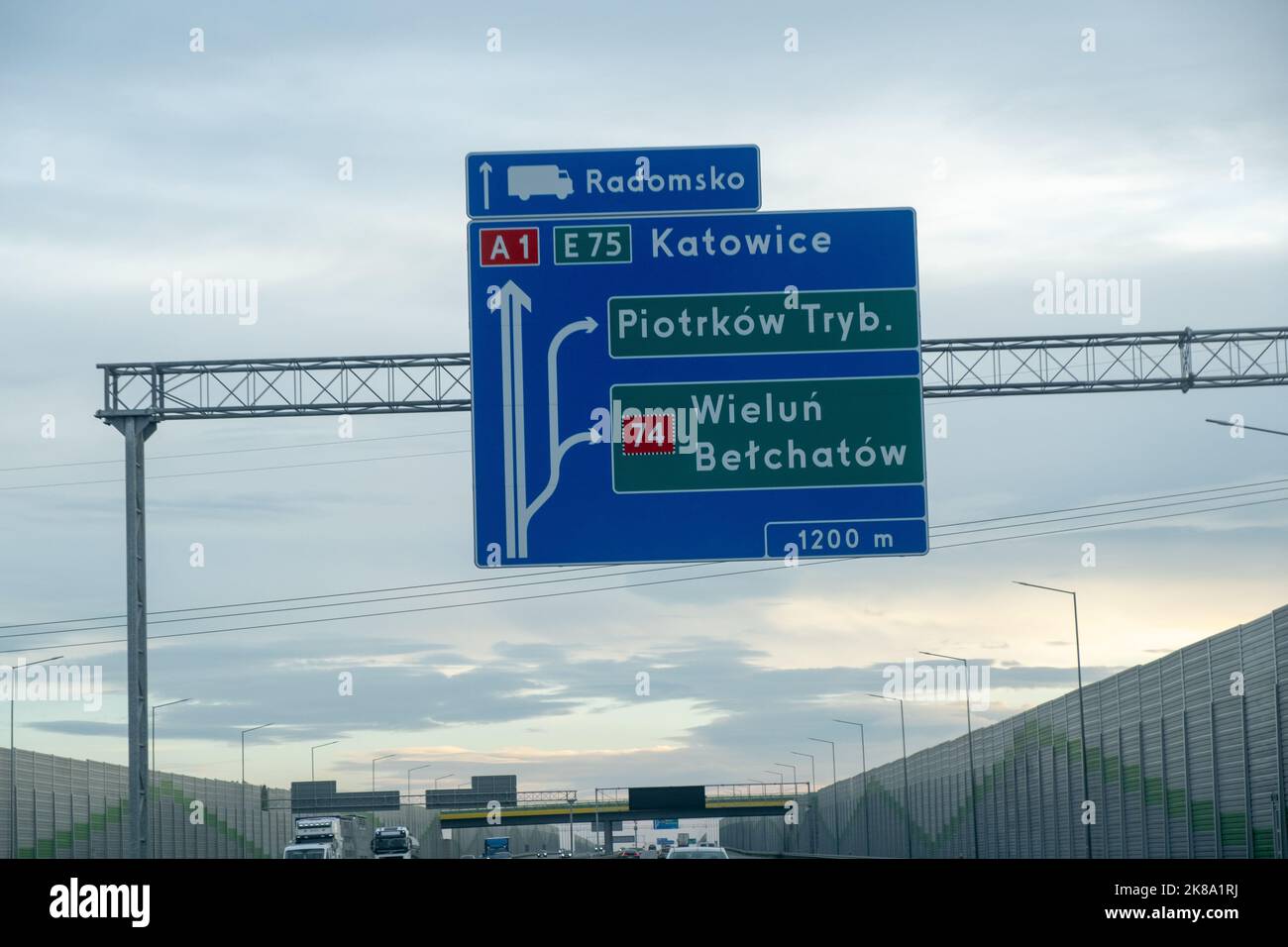 POLAND OCTOBER 16, 2022: Road sign along A1 highway in Poland Stock ...