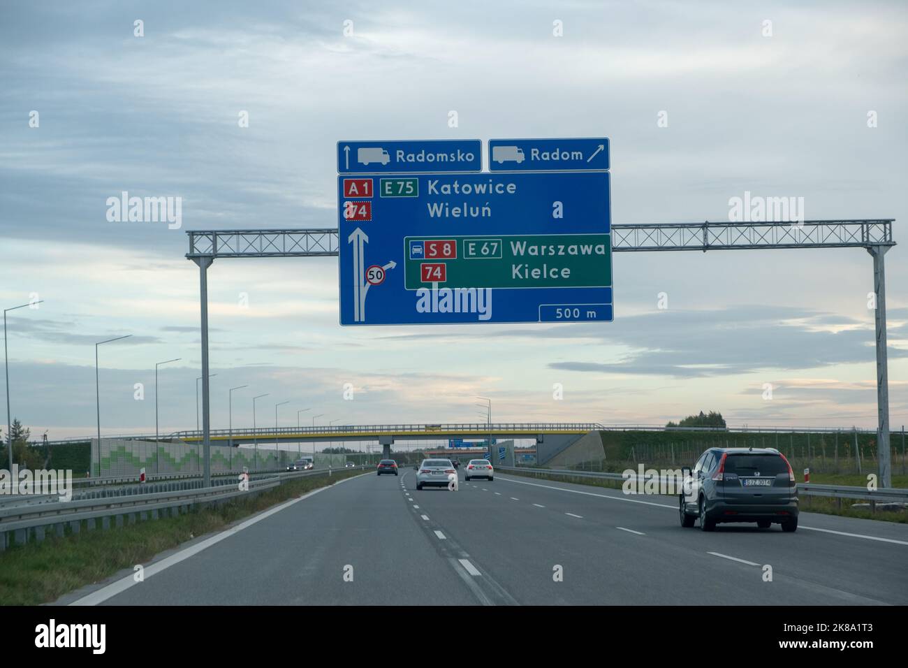 POLAND OCTOBER 16, 2022: Road sign along A1 highway in Poland Stock ...