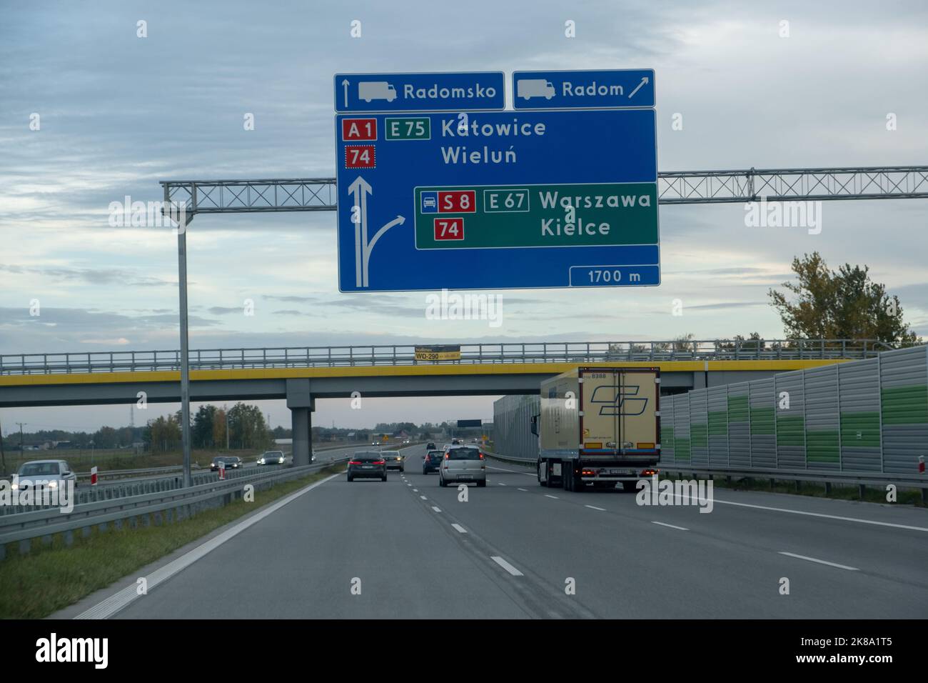 POLAND OCTOBER 16, 2022: Road sign along A1 highway in Poland Stock ...