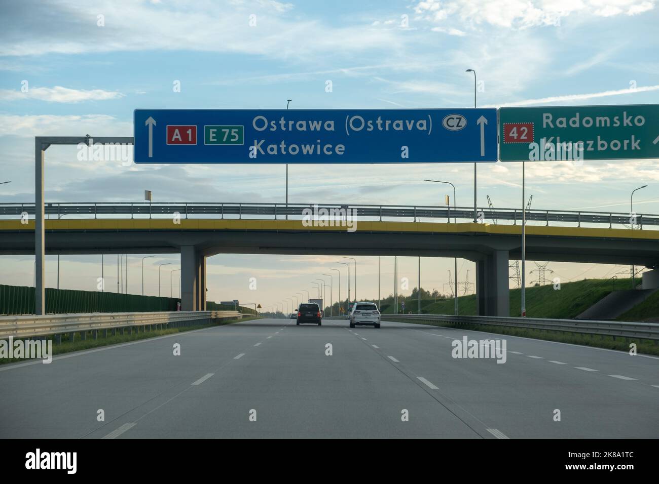 POLAND OCTOBER 16, 2022: Road sign along A1 highway in Poland Stock ...