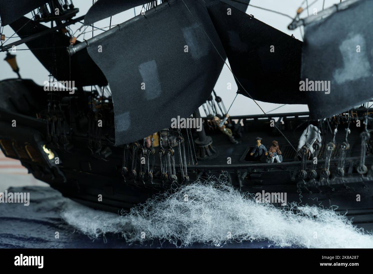 Pirate ship model Black made of plywood, with miniature figures of ...