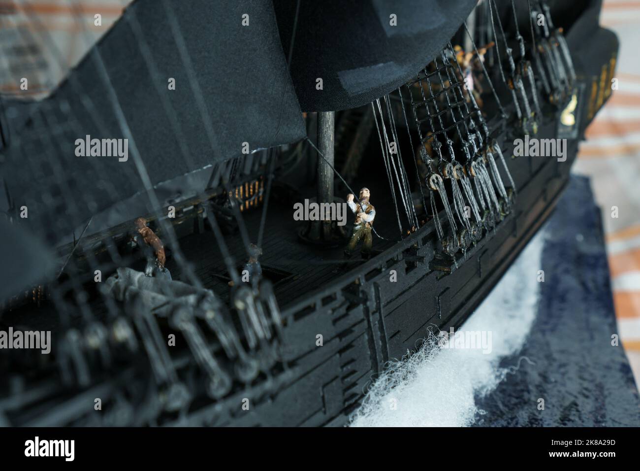 Pirate ship model Black made of plywood, with miniature figures of ...
