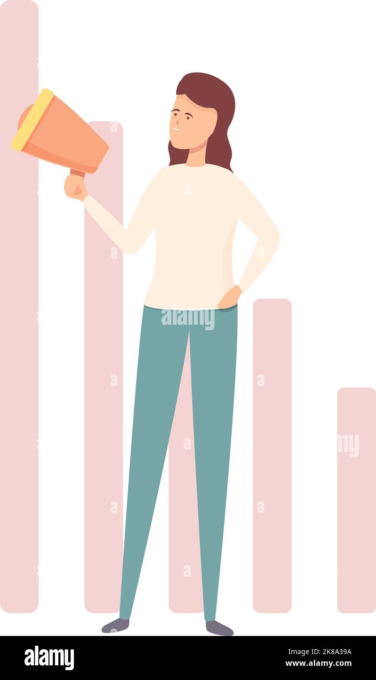 Woman use megaphone benchmark icon cartoon vector. Cost unit. Quality ...