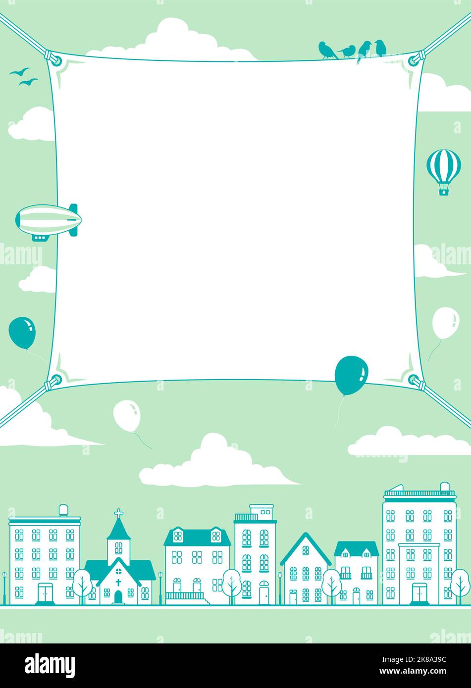 Modern cityscape, town street vector banner illustration ( text space ...