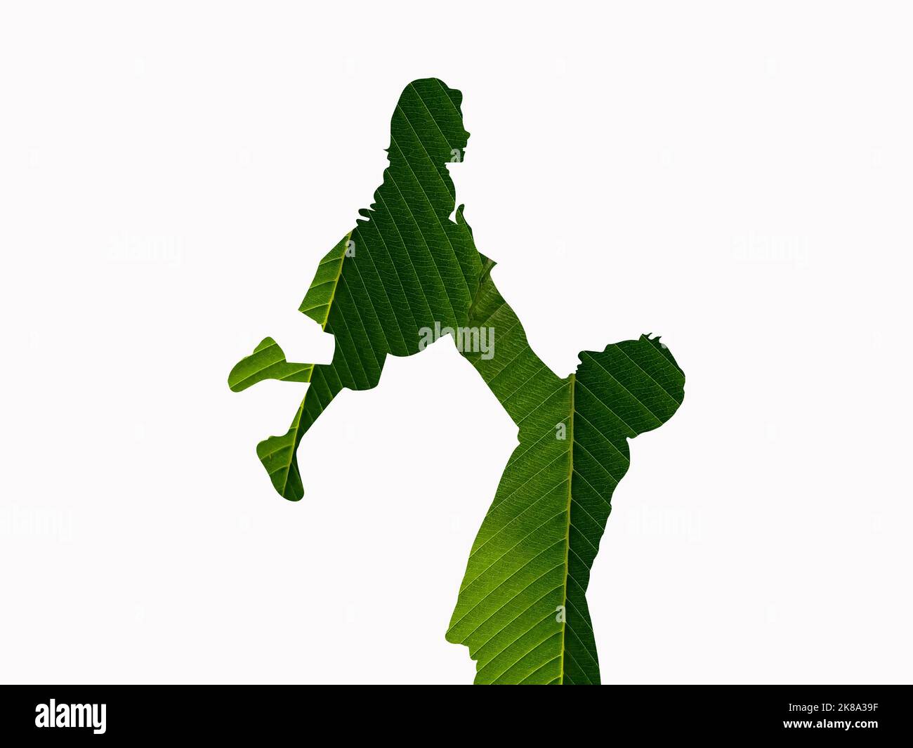 Green Eco-Friendly father's day concept. 3D Father and daughter shape ...
