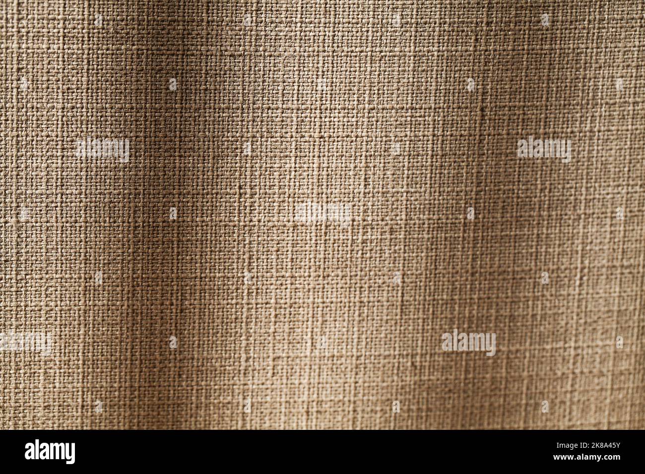 The shadow of the plant shines through the fabric. Linen fabric texture ...