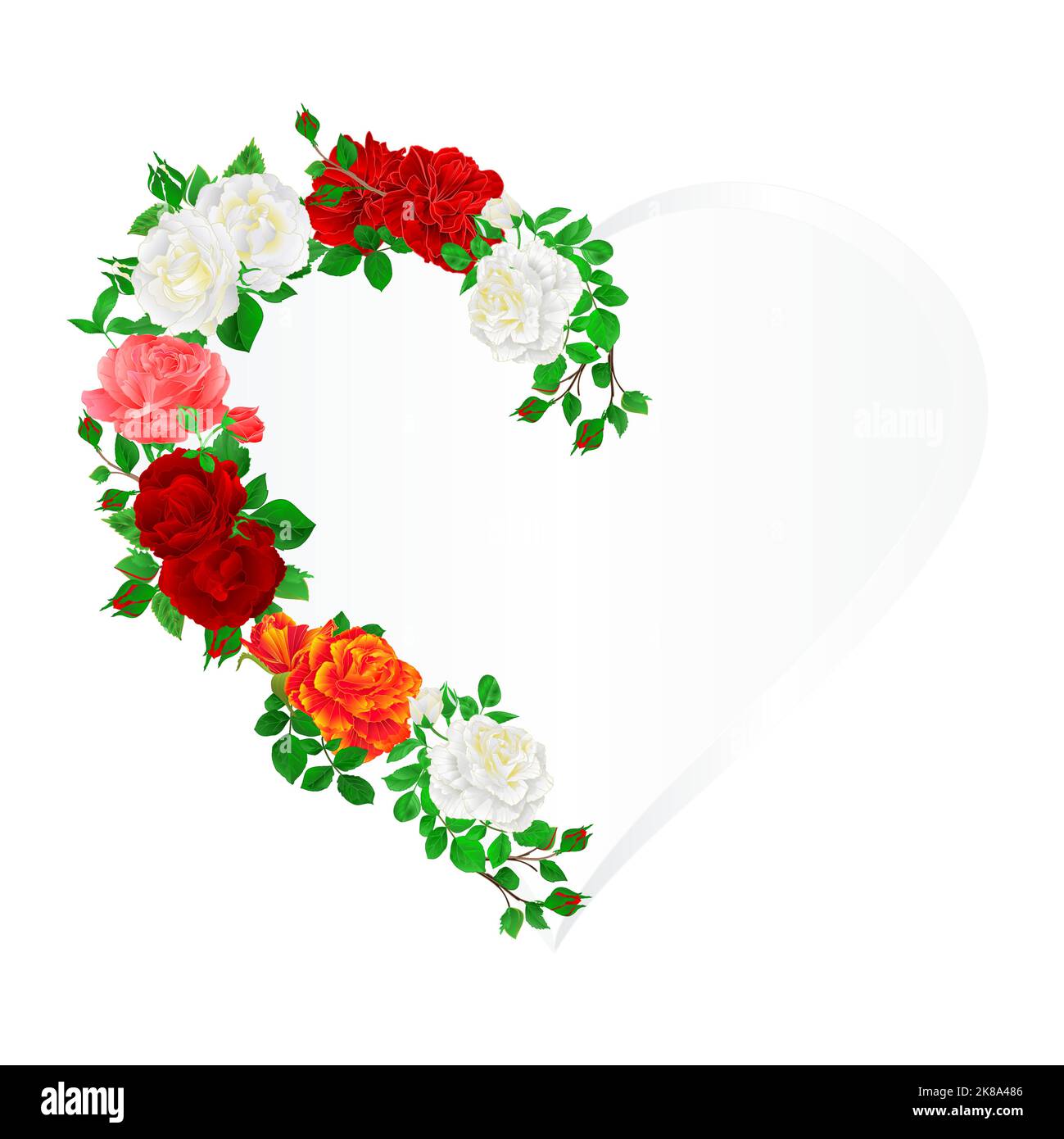 Floral frame heart with Roses and buds vintage festive background vector illustration editable ...