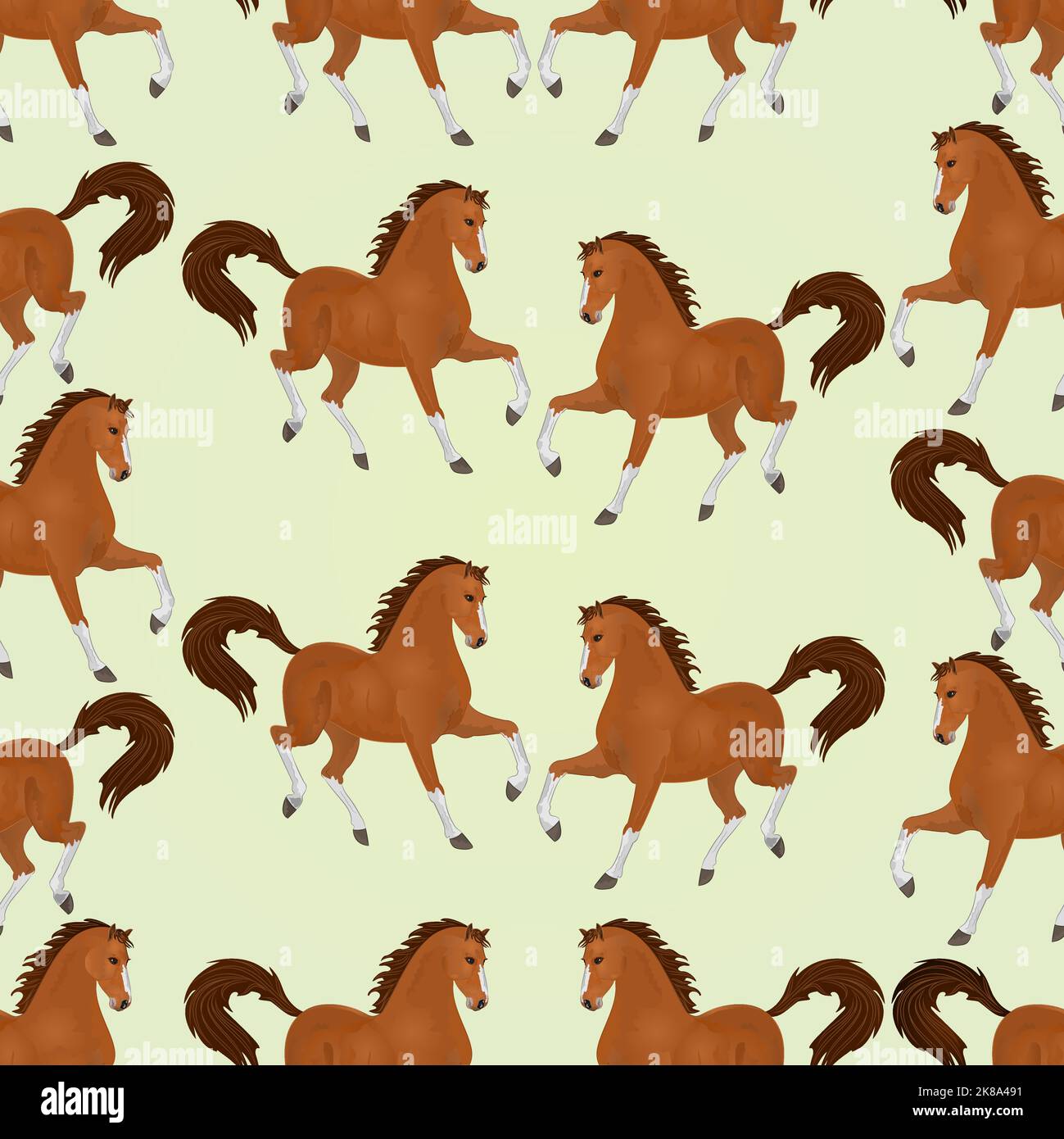 Seamless texture chestnut Horses stallions vector illustration Stock ...