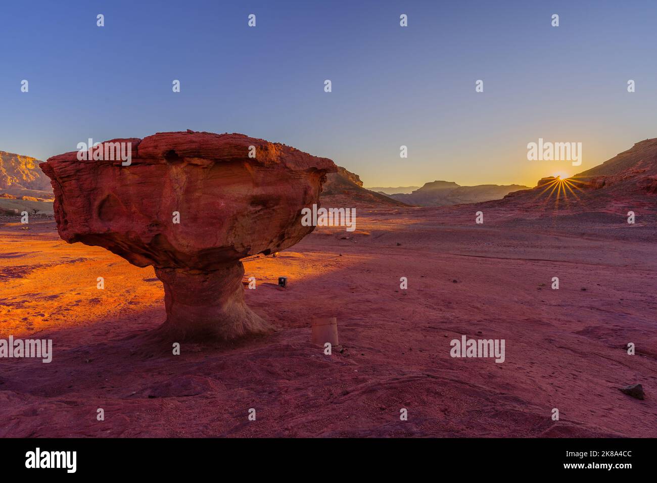 Sunrise view of the Mushroom rock formation (HaPitriya), in Timna ...
