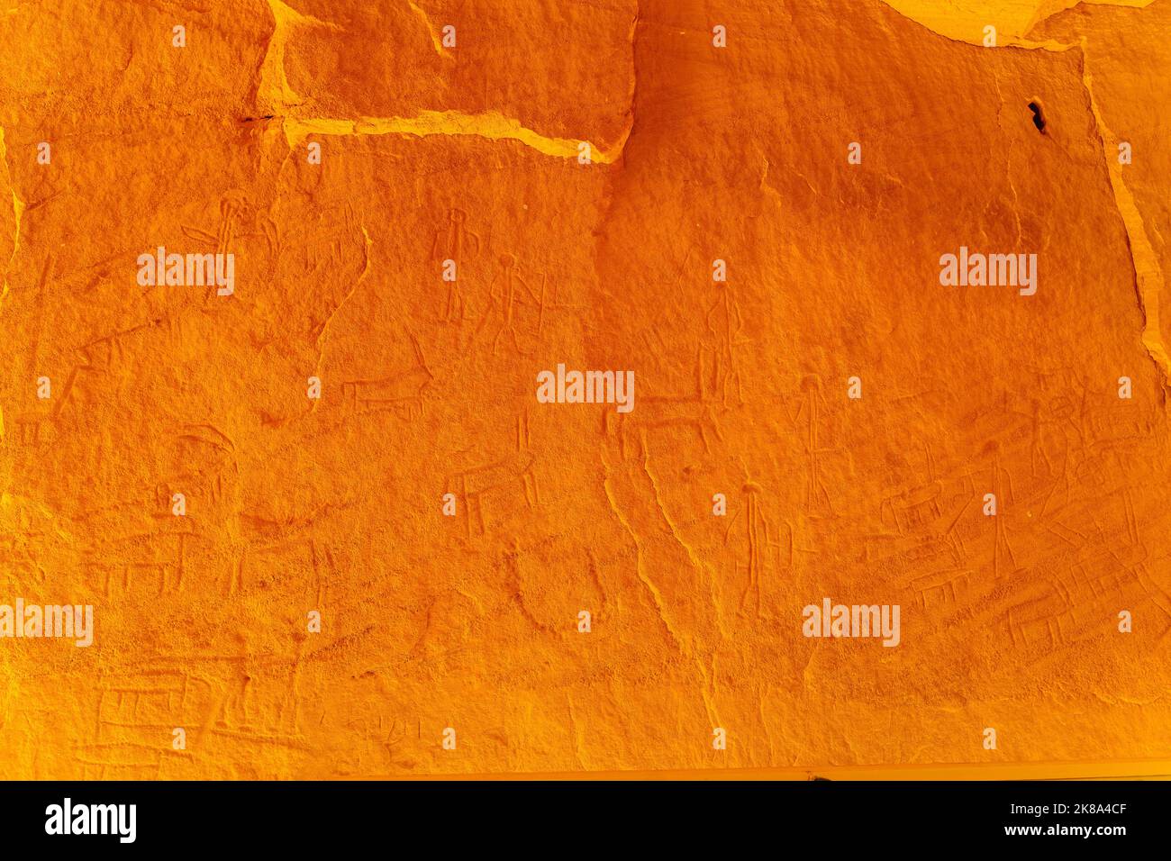 View of ancient (Egyptian, 14th to 12th century B.C.E) rock engravings ...