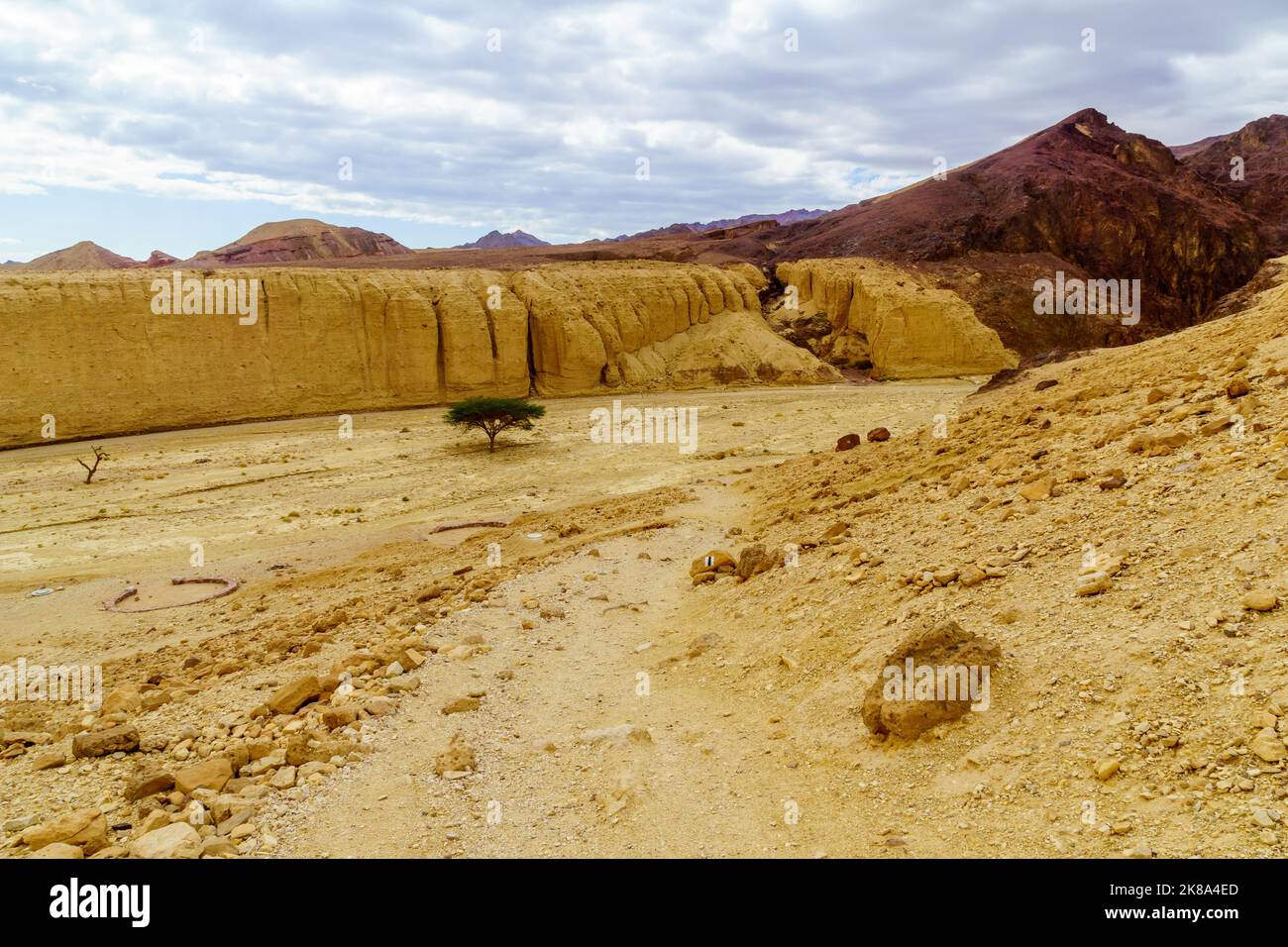 Winter view of Arava desert valley landscape near the Shkhoret Canyon ...