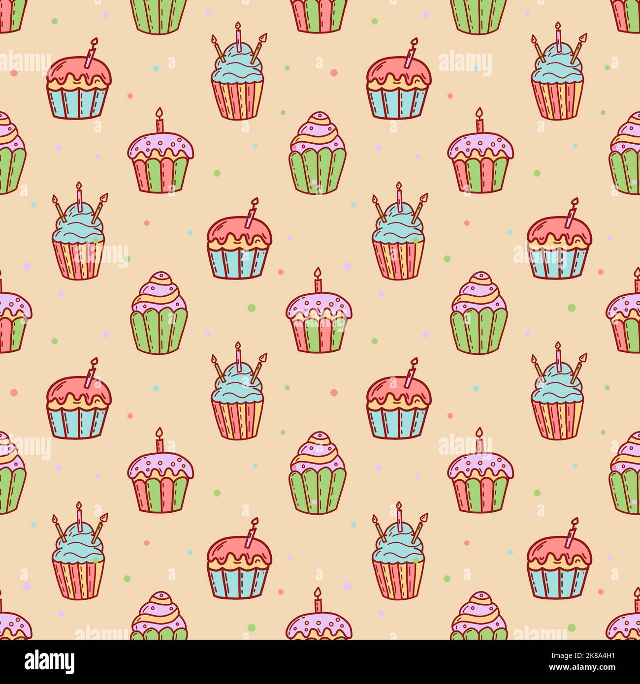 Cute cupcakes and muffins seamless pattern. Flat vector illustration ...