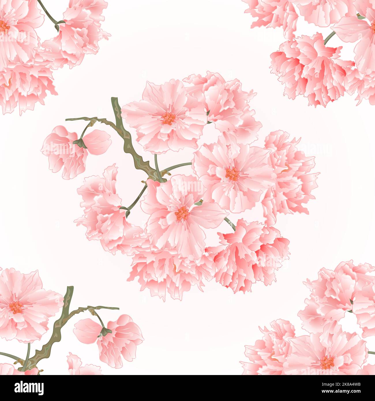 Seamless texture twig tree sakura blossoms vintage hand draw natural ...
