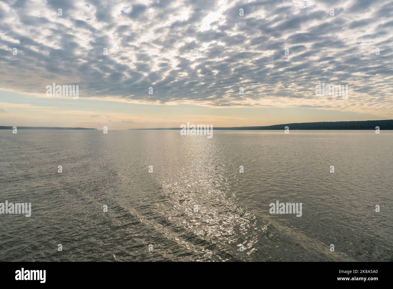 magnificent view of summer sunrise at river Ob with forest view Stock ...