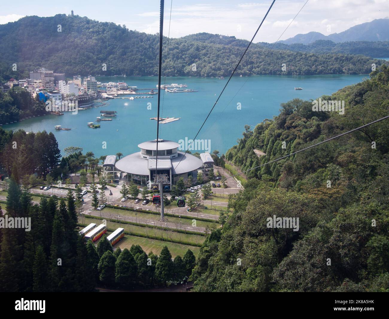 The Sun Moon Lake Ropeway station at Ita Thao from above. The ropeway ...