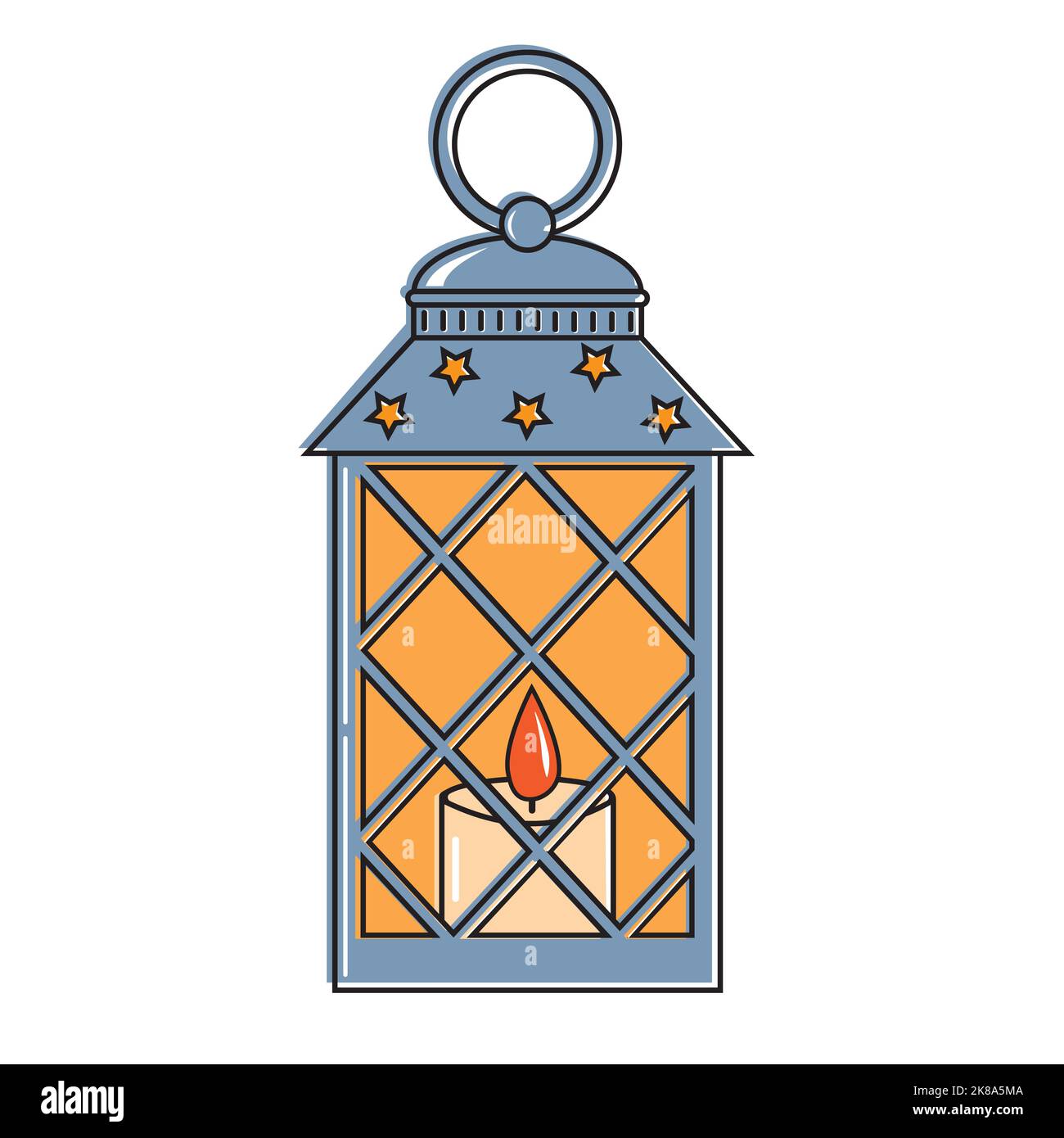 Interior landscape Christmas lantern with candle, color vector ...