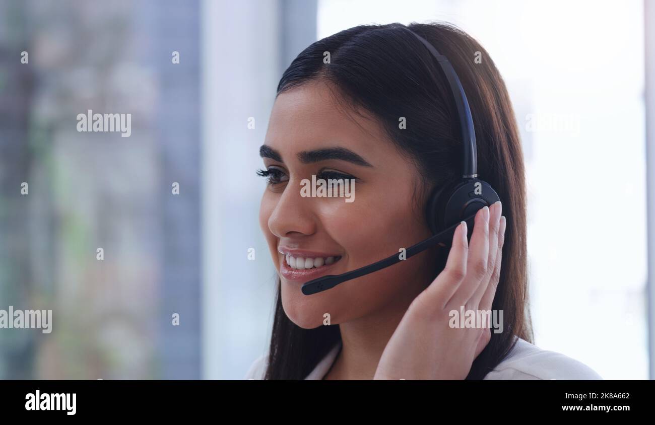 Young woman headset talking customers hi-res stock photography and ...