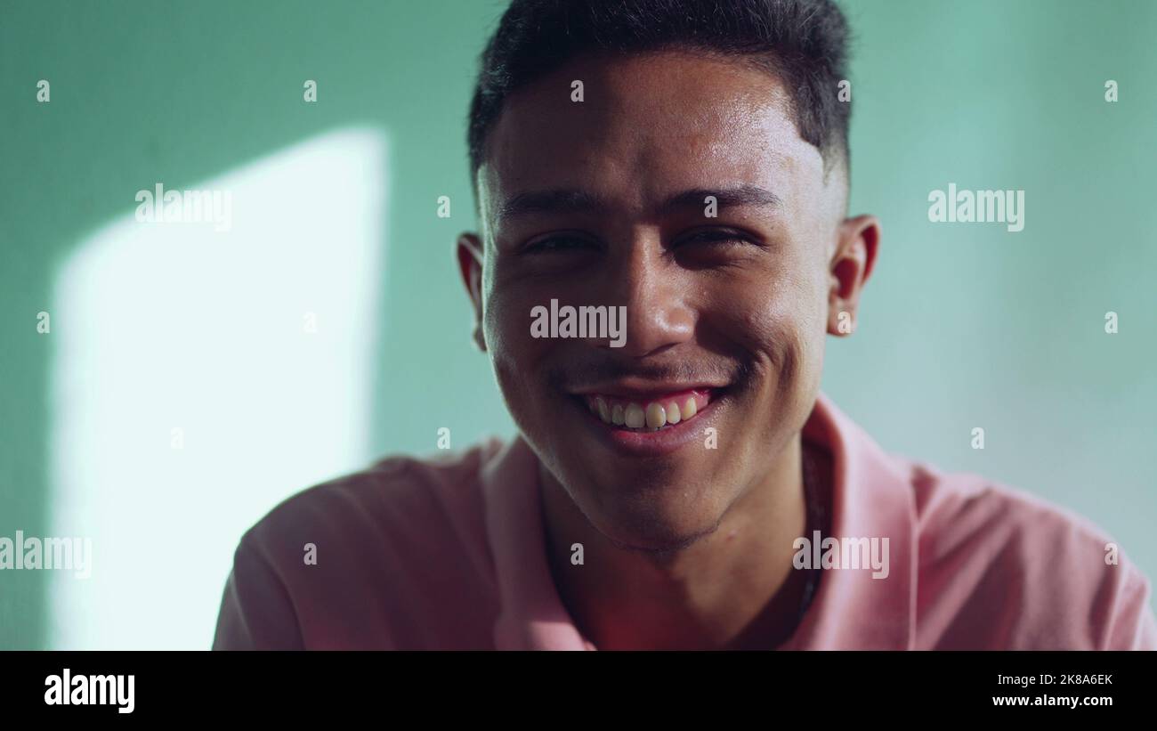 Joyful Brazilian person smiling. Hispanic latin young man big smile ...