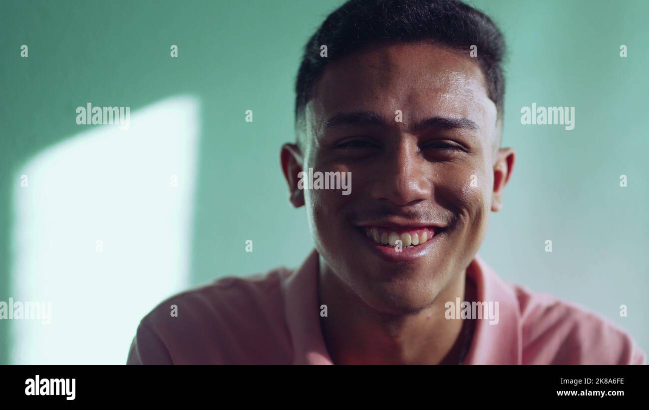Joyful Brazilian person smiling. Hispanic latin young man big smile ...