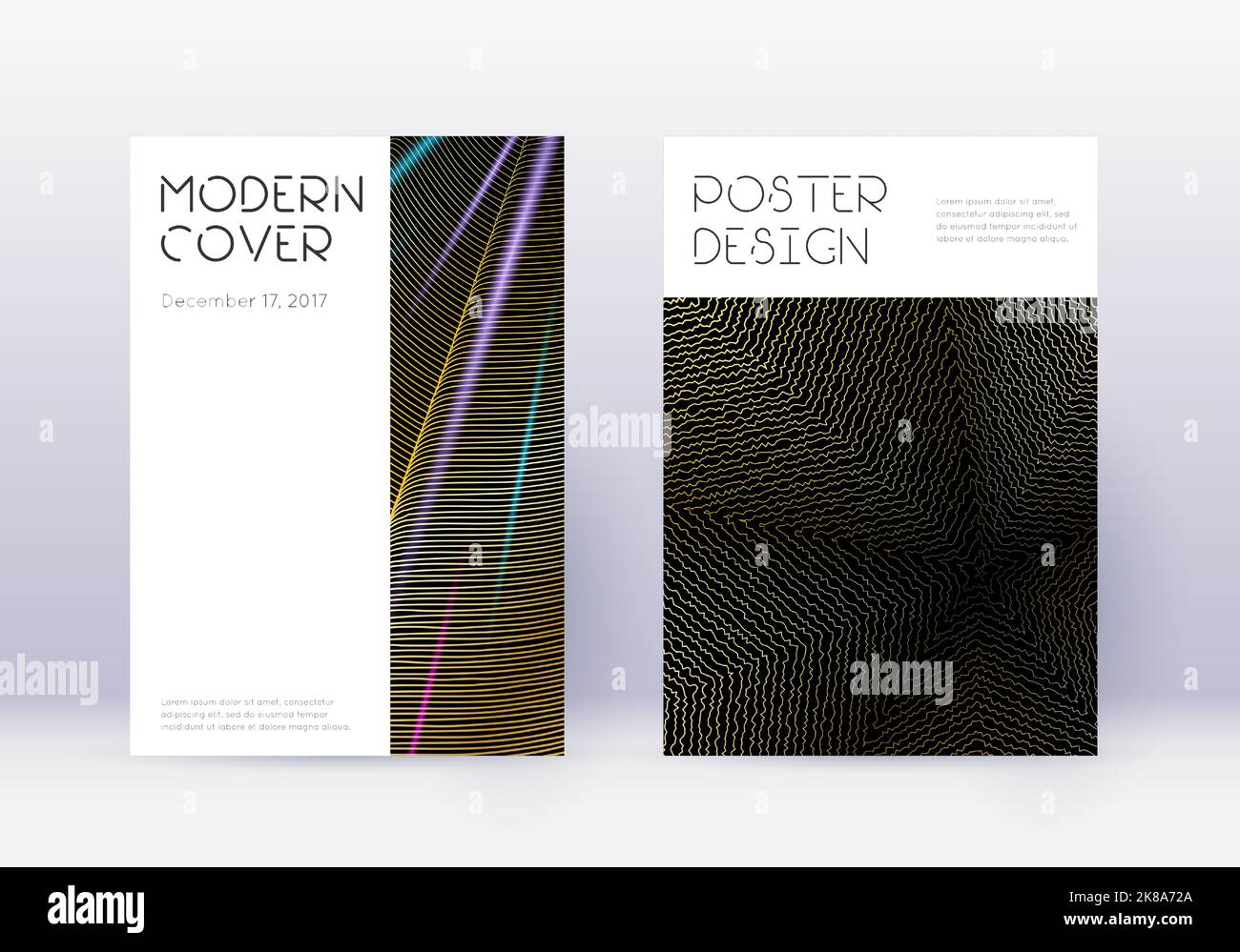 Minimal cover design template set. Gold abstract lines on black ...