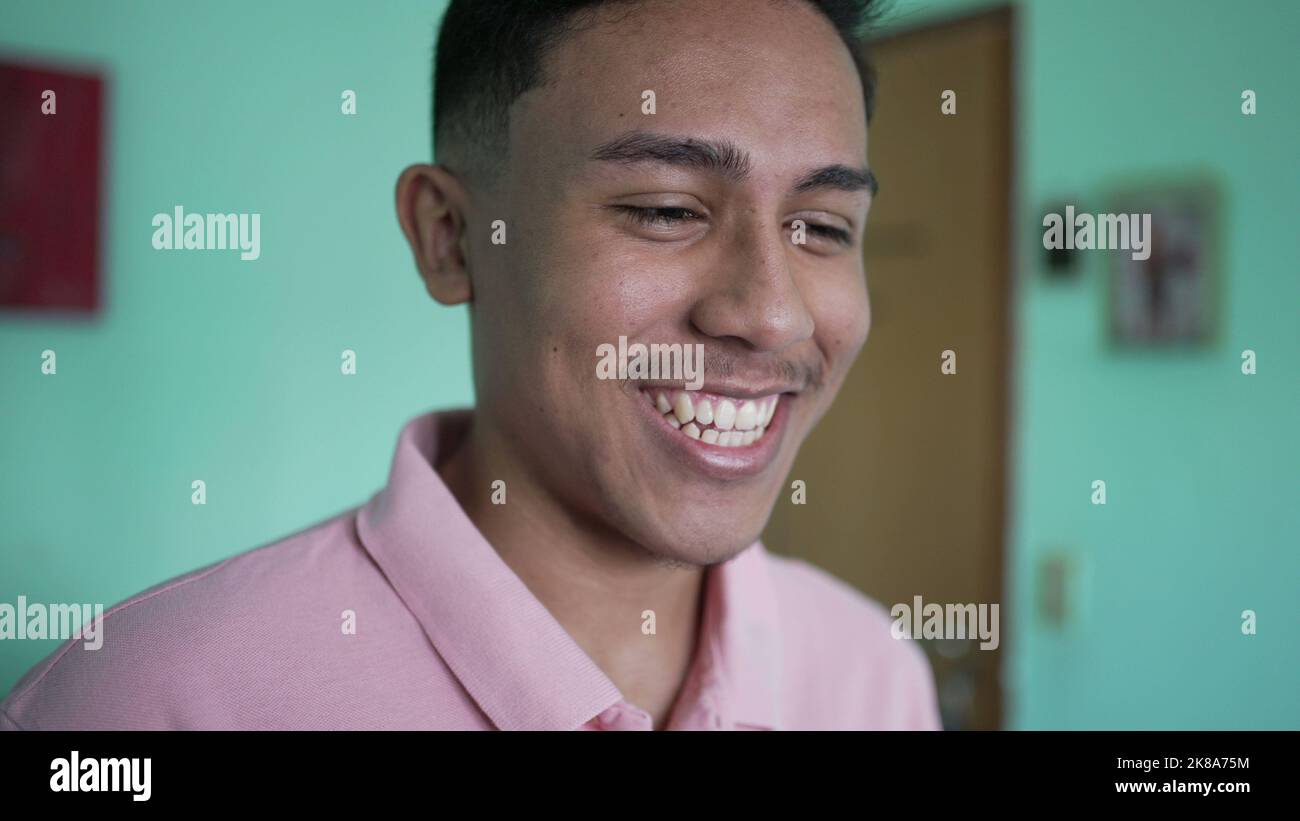 One happy hispanic young man. A hispanic latin south american person ...