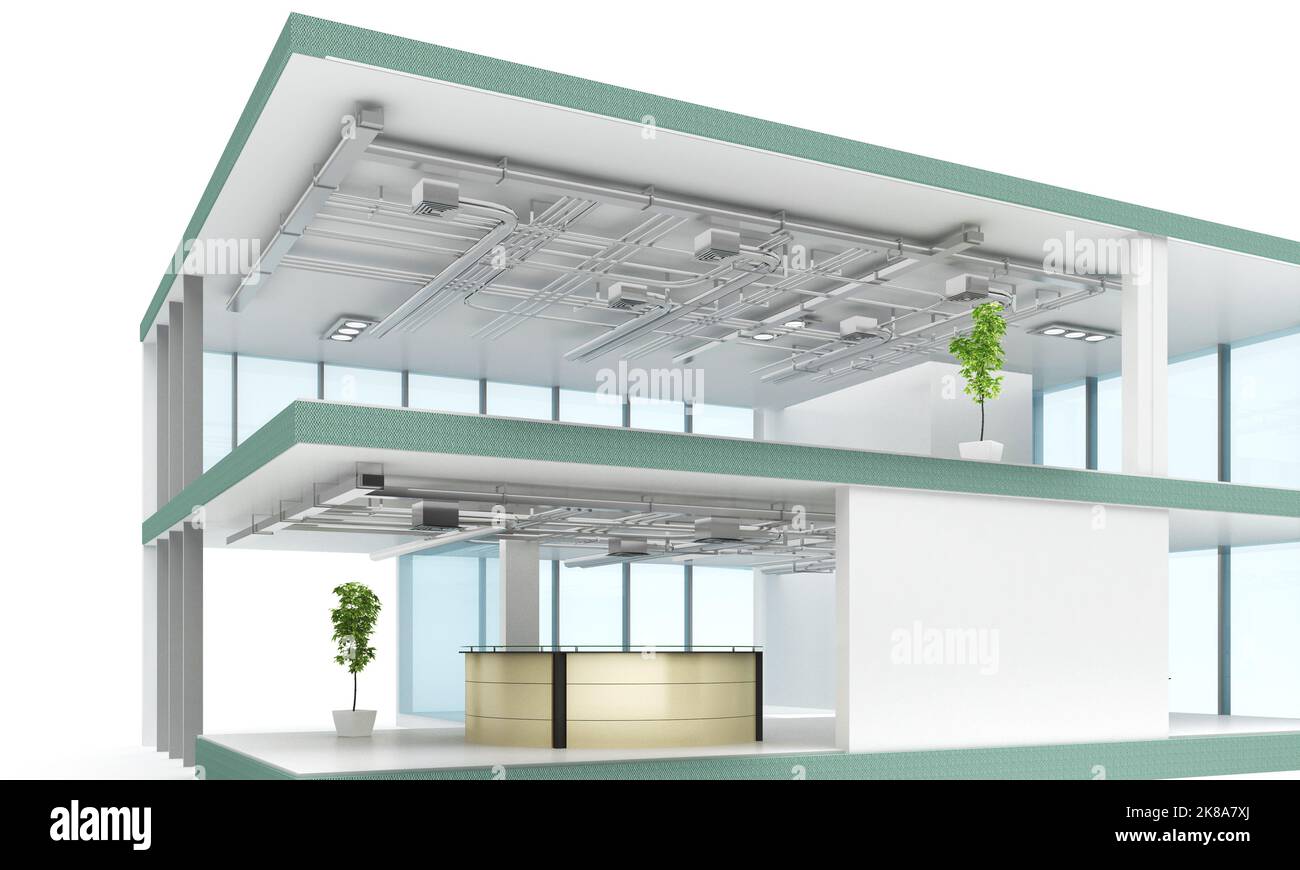 sectional office space with ventilation structure on the ceiling. 3d ...