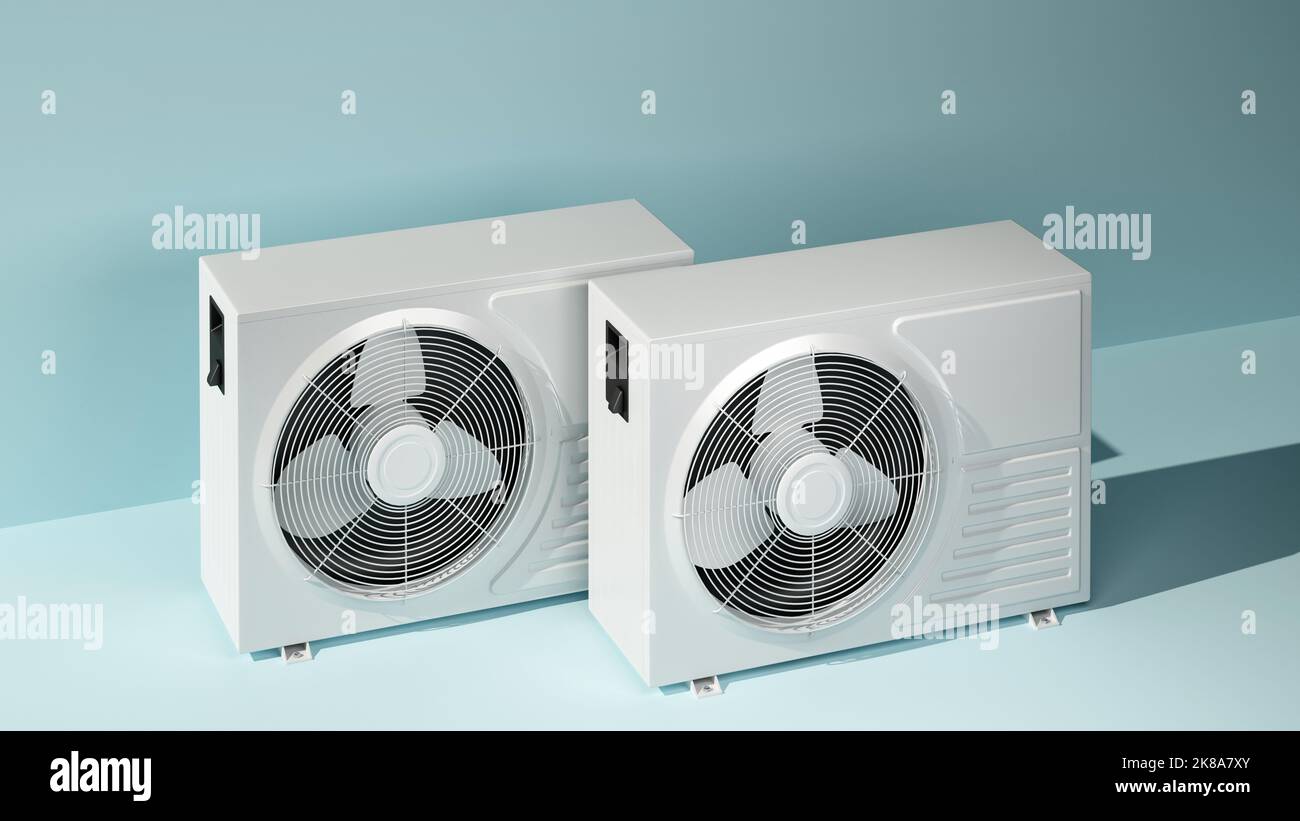 two outdoor air conditioner units. 3d rendering Stock Photo - Alamy