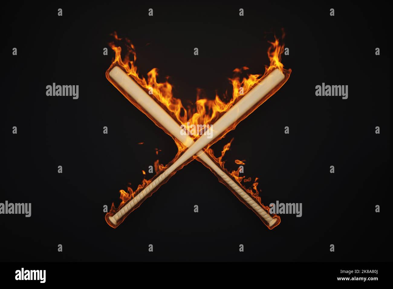 two intersecting baseball bat on a black background. 3d rendering Stock ...