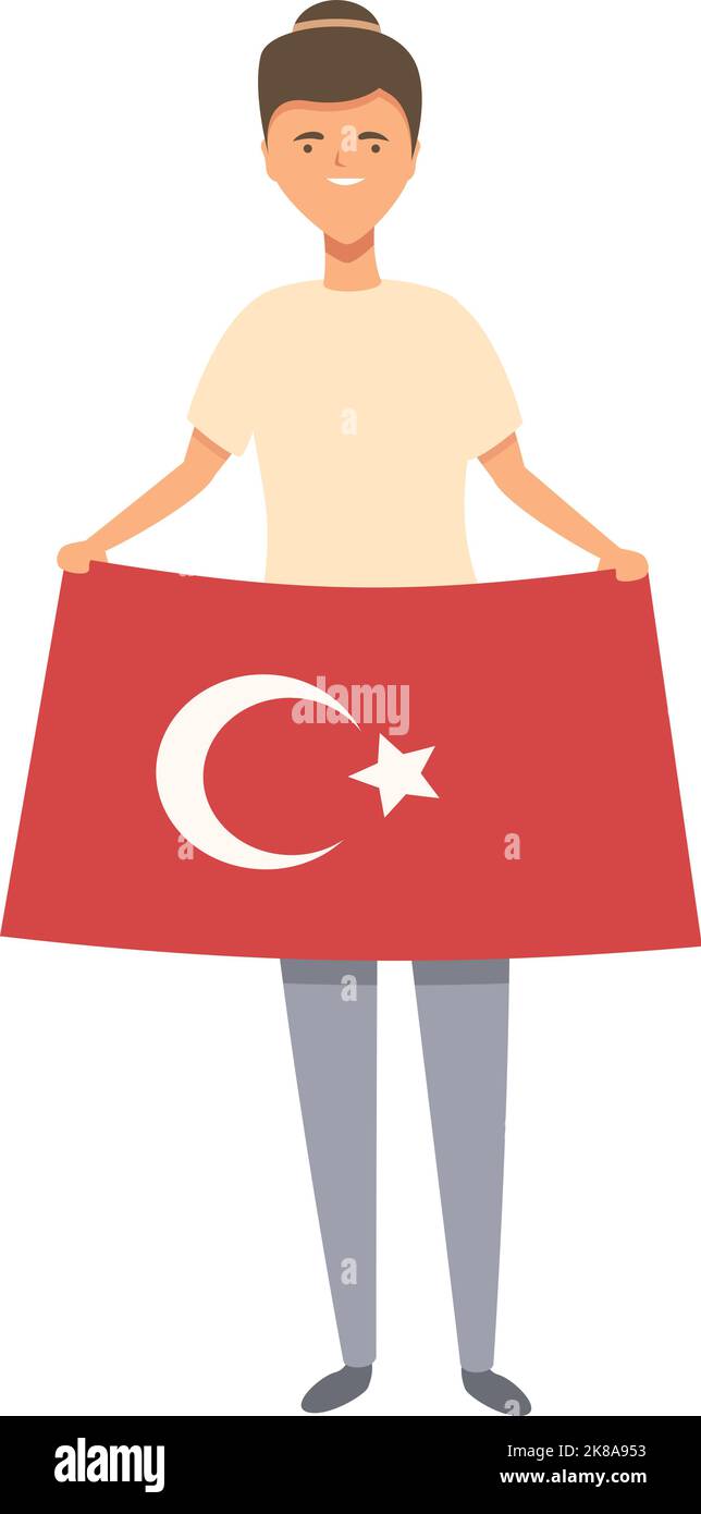 Girl with Turkey flag icon cartoon vector. World kid. Cute girl Stock ...