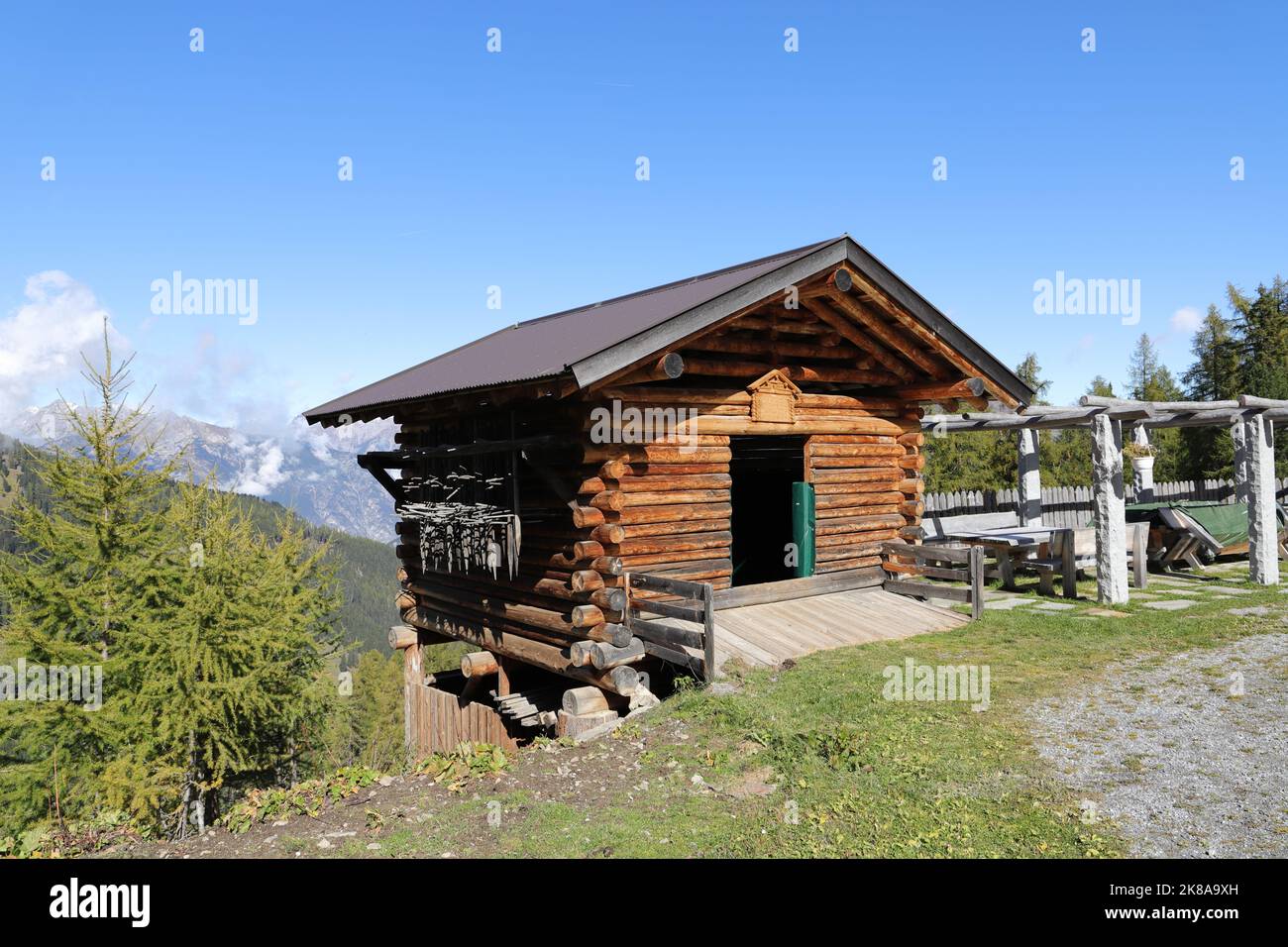 an old little crooked hut in the alps Stock Photo - Alamy