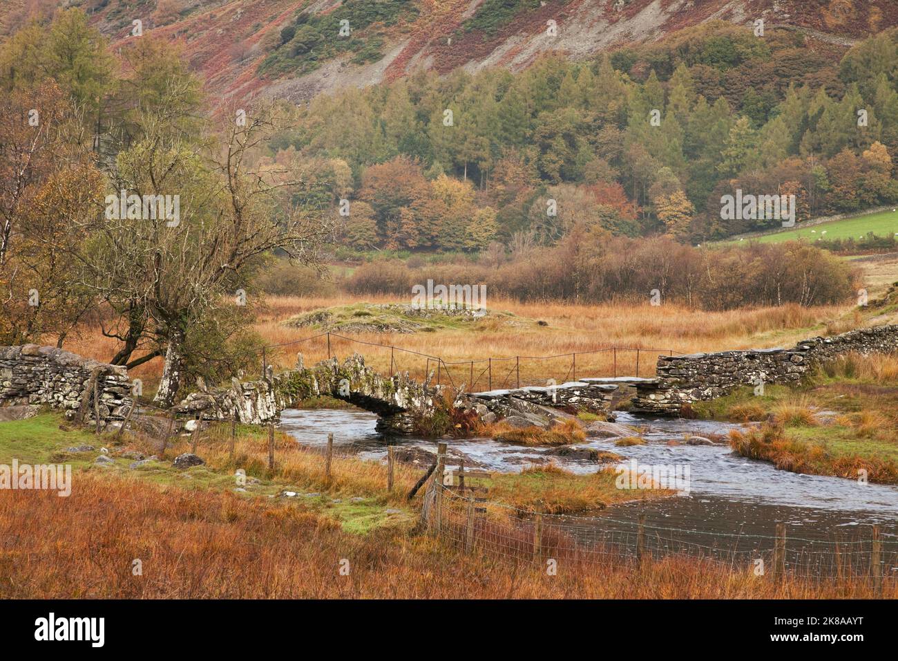 Slater Bridge over the River Brathay in Little Langdale, in the English ...