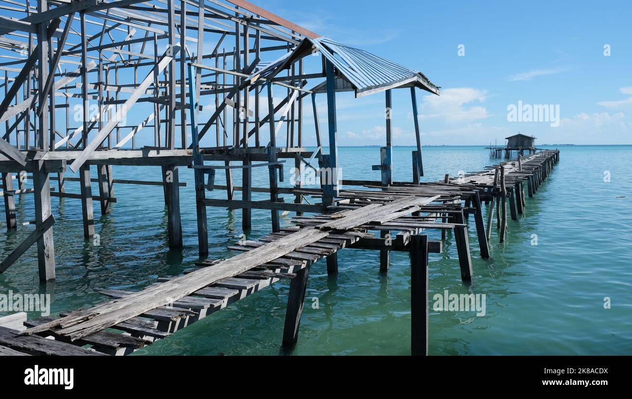 The structure of wooden stilt house at semporna, sabah Stock Photo - Alamy