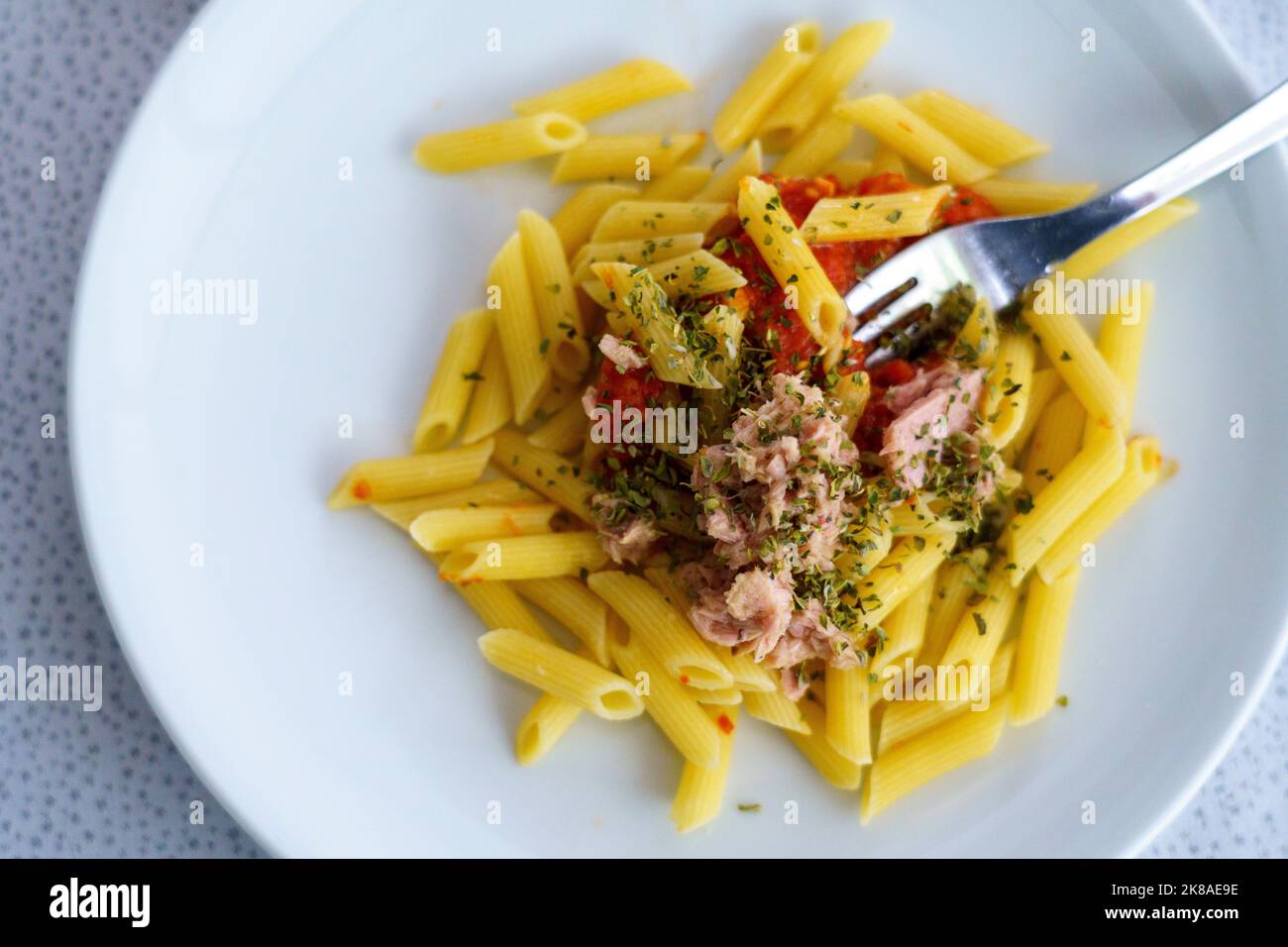 simple macaroni pasta dish with tomato sauce with tuna, Majorca ...