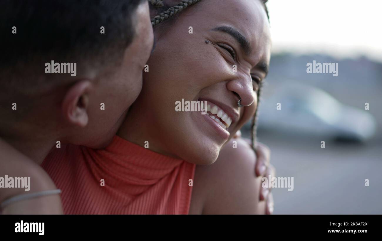 Two black friends happy reunion. Brazilian people embrace. South ...
