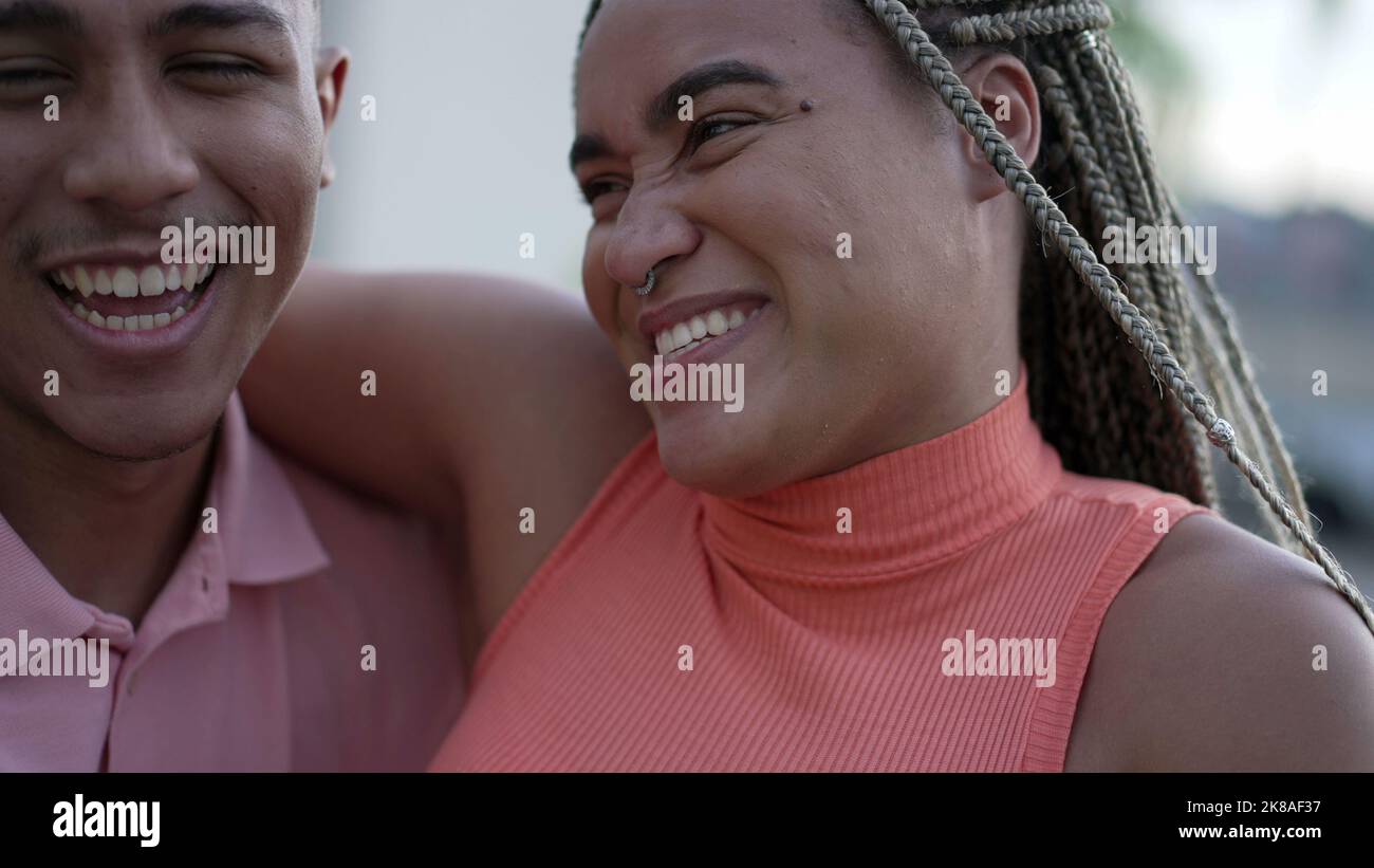 Two black friends happy reunion. Brazilian people embrace. South ...