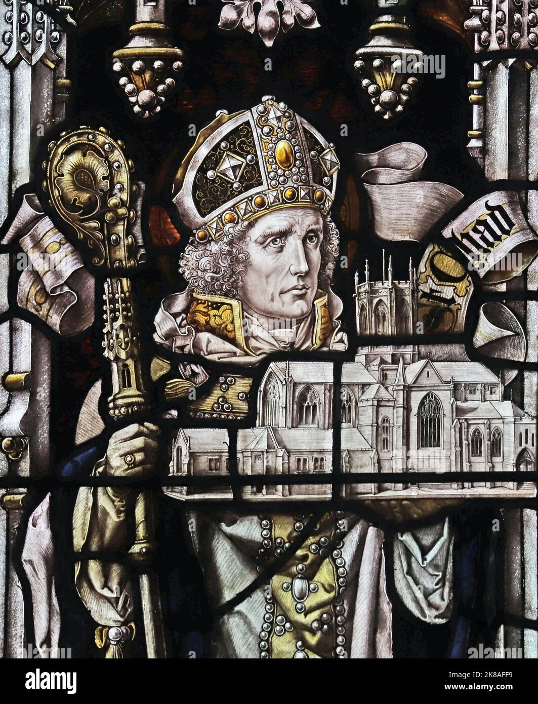 Stained glass window by Percy Bacon & Brothers depicting St Chad ...