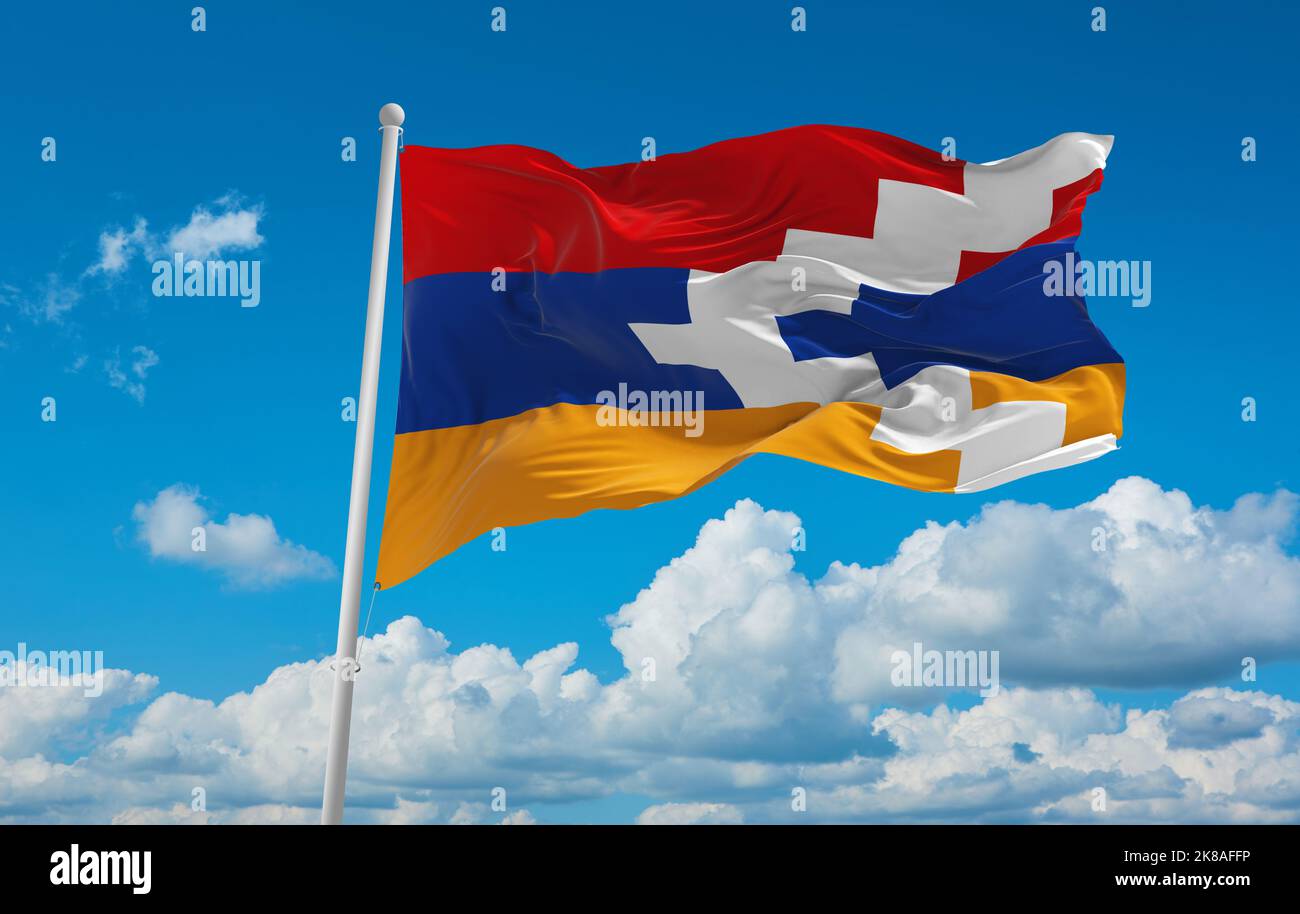 flag of Caucasus Armenian peoples Artsakh Armenians at cloudy sky ...