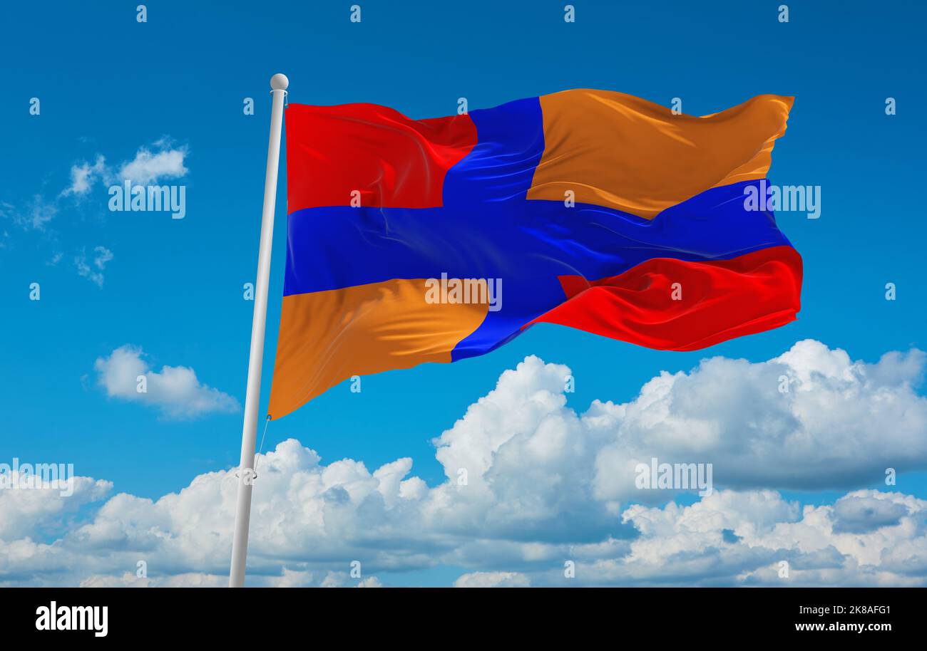 flag of Caucasus Armenian peoples Hemshin people at cloudy sky ...