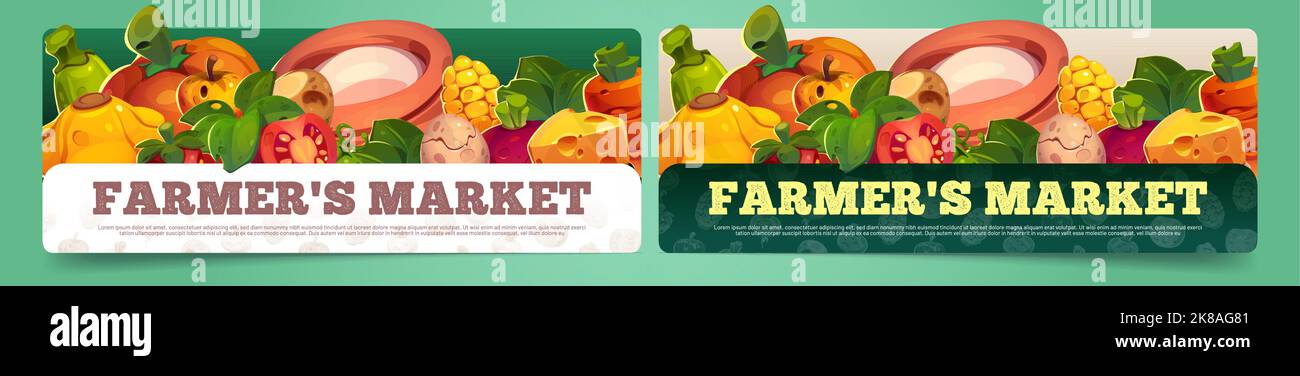 Farmers market banner template set. Cartoon vector illustration of ...