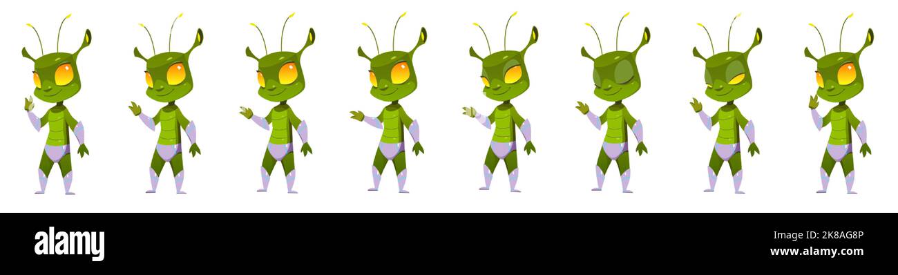 Cartoon alien character wink and waving hand animation sprite sheet ...