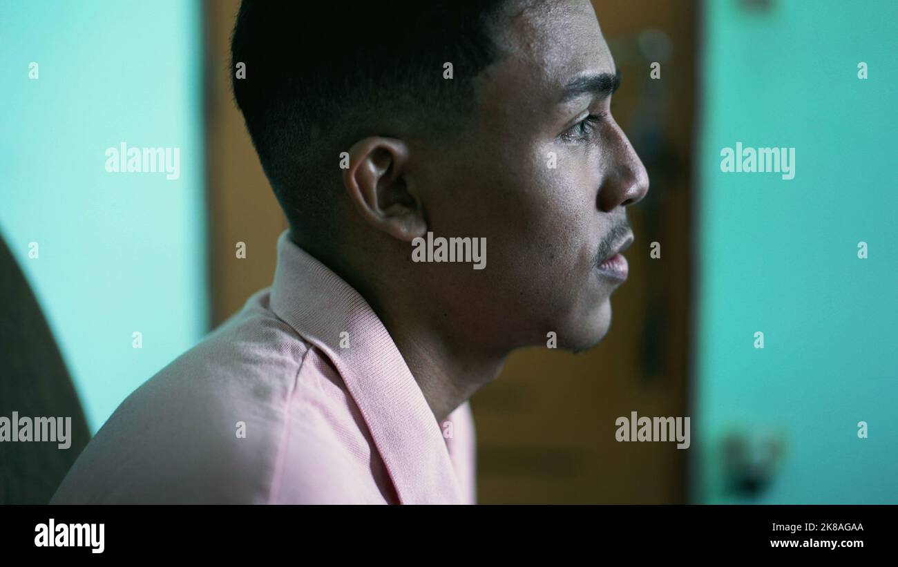 One pensive Brazilian man thinking about life. A thoughtful hispanic ...