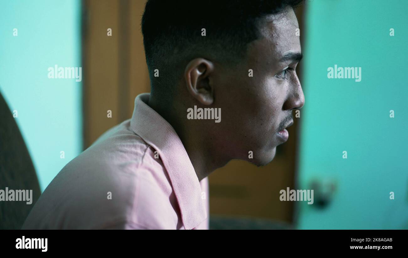 One pensive Brazilian man thinking about life. A thoughtful hispanic ...