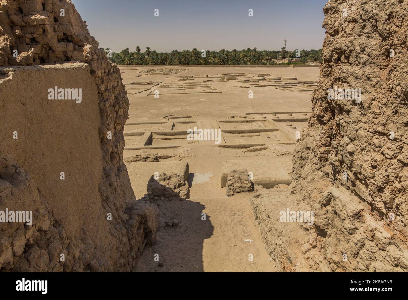 View from Western Deffufa, adobe temple ruins in the ancient city Kerma ...