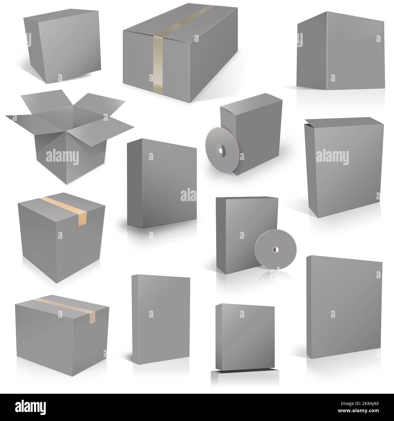 Thirteen grey Shipping Box and Software Boxes for layouts and ...