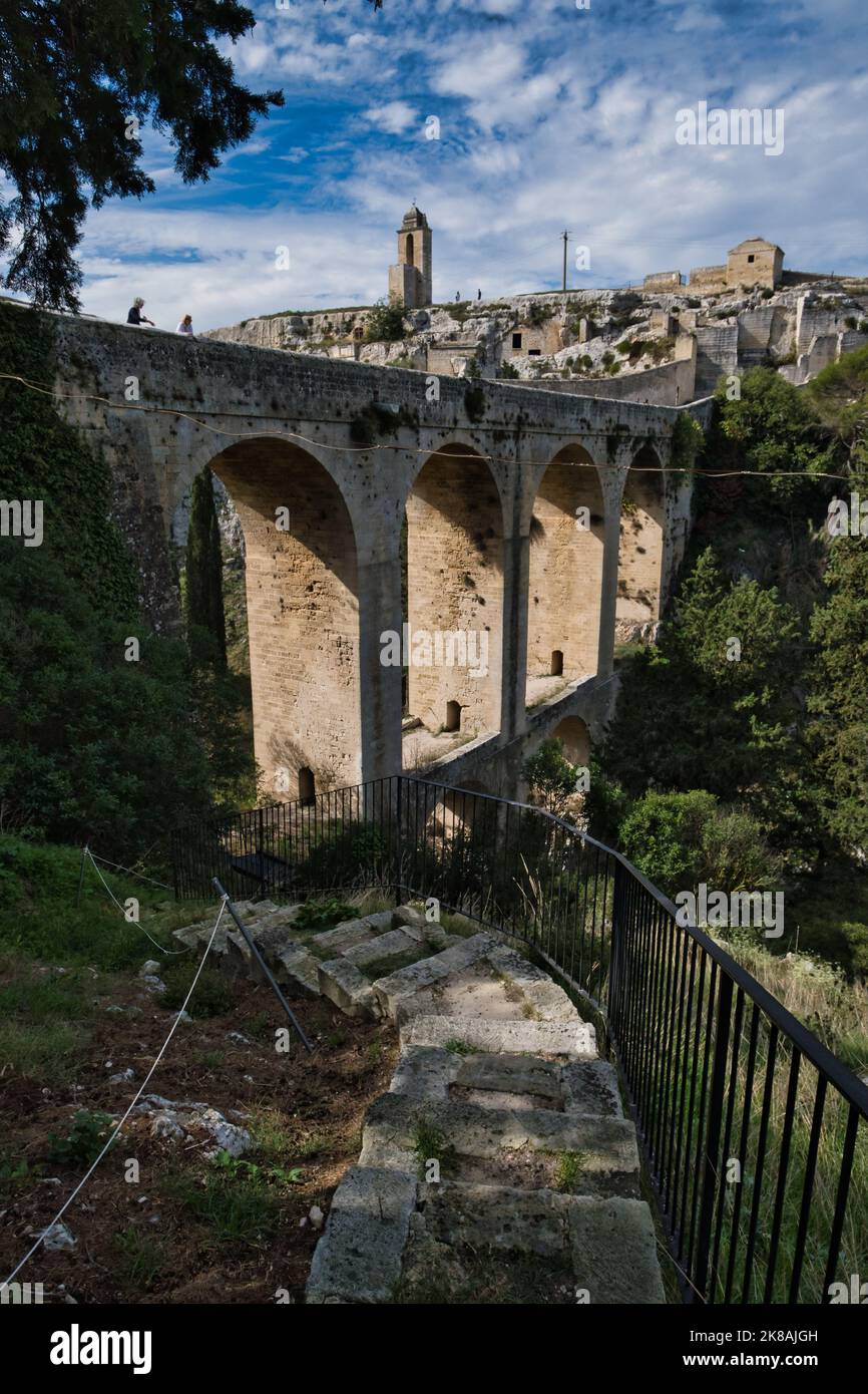 View of the monumental aqueduct bridge in Gravina in Puglia, near ...