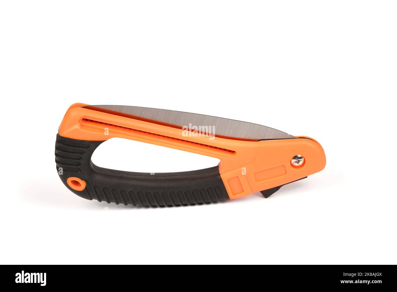 Folding garden saw in the folded state isolated on a white background ...